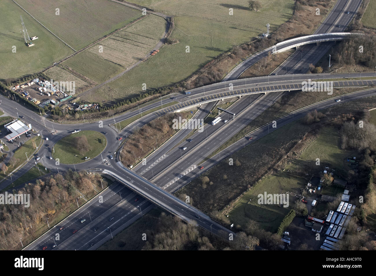 High level oblique aerial view of A41 A5183 A5 junction above M1 ...