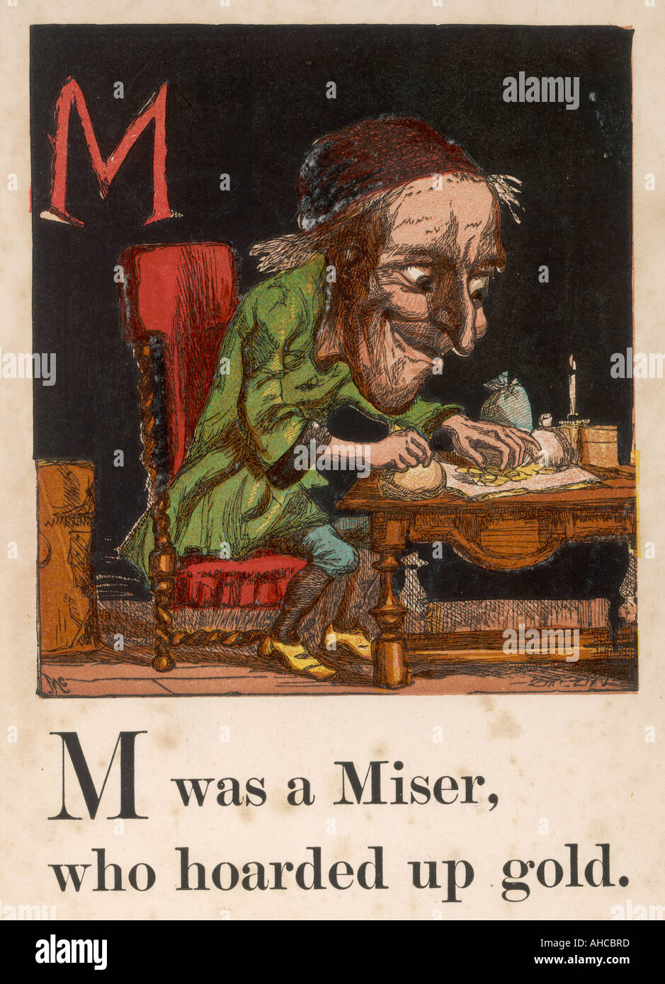 Alphabet illustration of for miser 1867 was miser hi-res stock ...