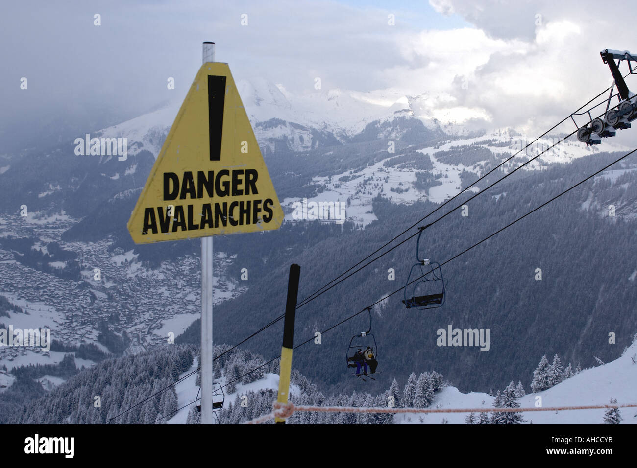 DANGER AVALANCHES warning sign on Pointe de Nyon Stock Photo - Alamy