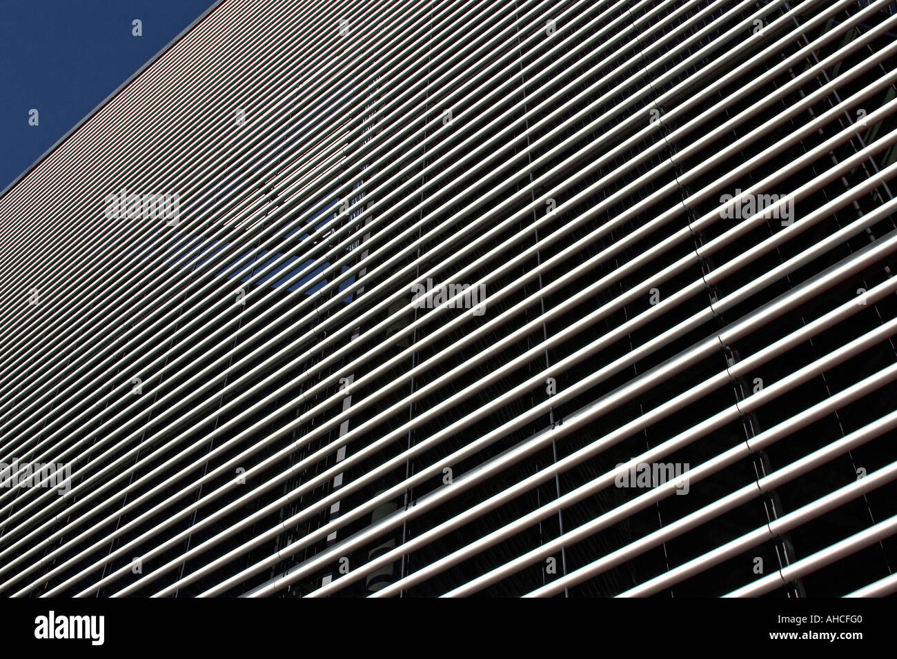 Abstract architectural image of view up outside cladding lines of 6 ...