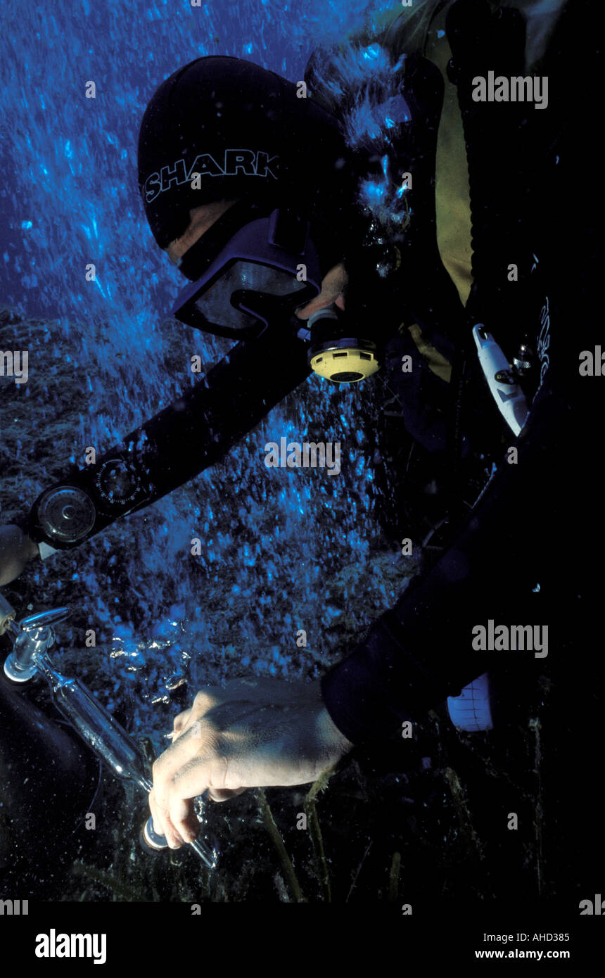 Scuba diver sampling gas from fumaroles Stromboli Aeolian Islands Sicily Italy Stock Photo - Alamy