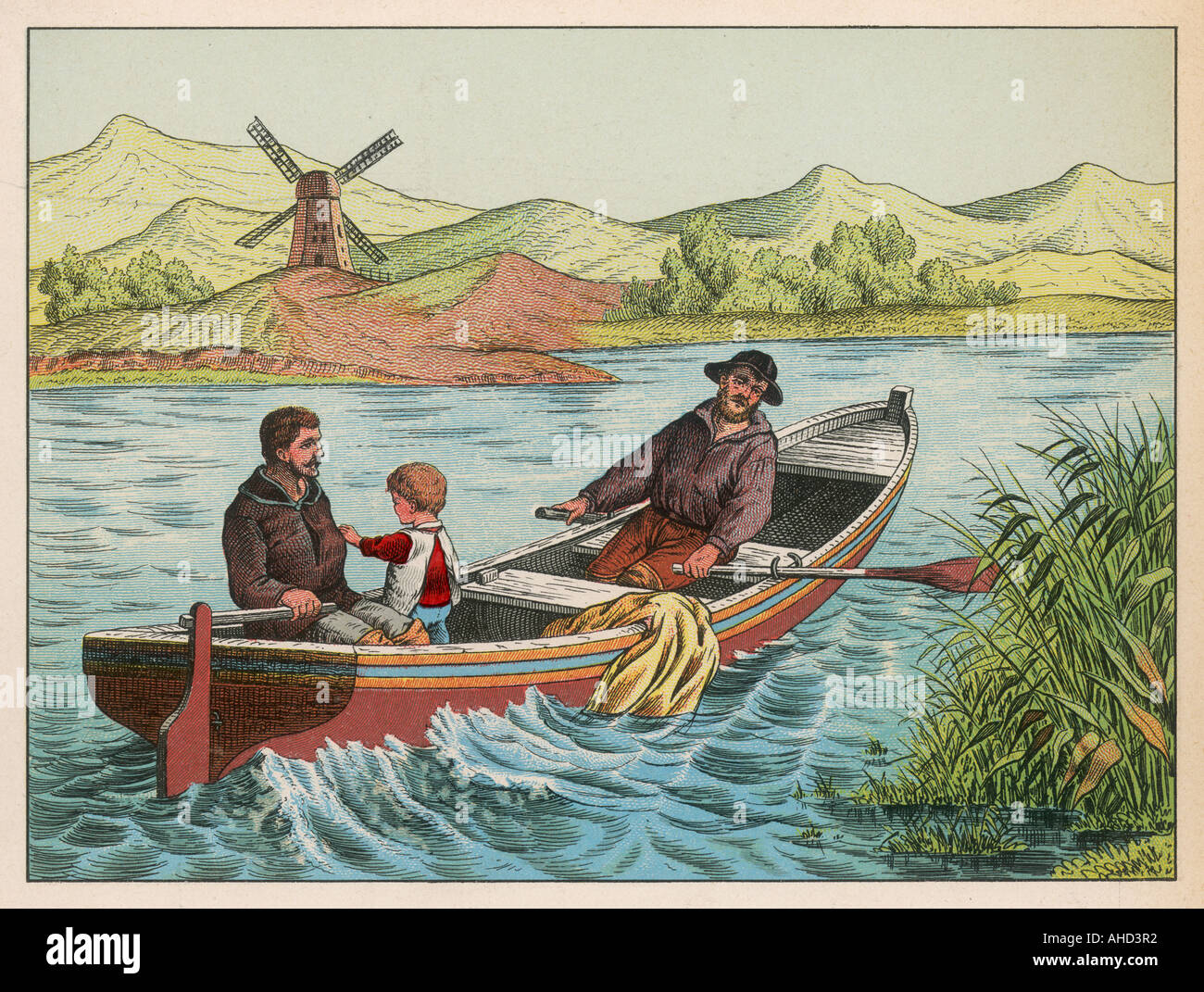 Two Men Child Boat Stock Photo - Alamy