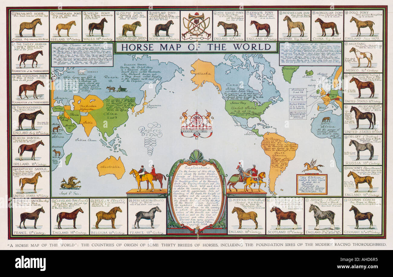Horse Map Of World 1936 Stock Photo - Alamy