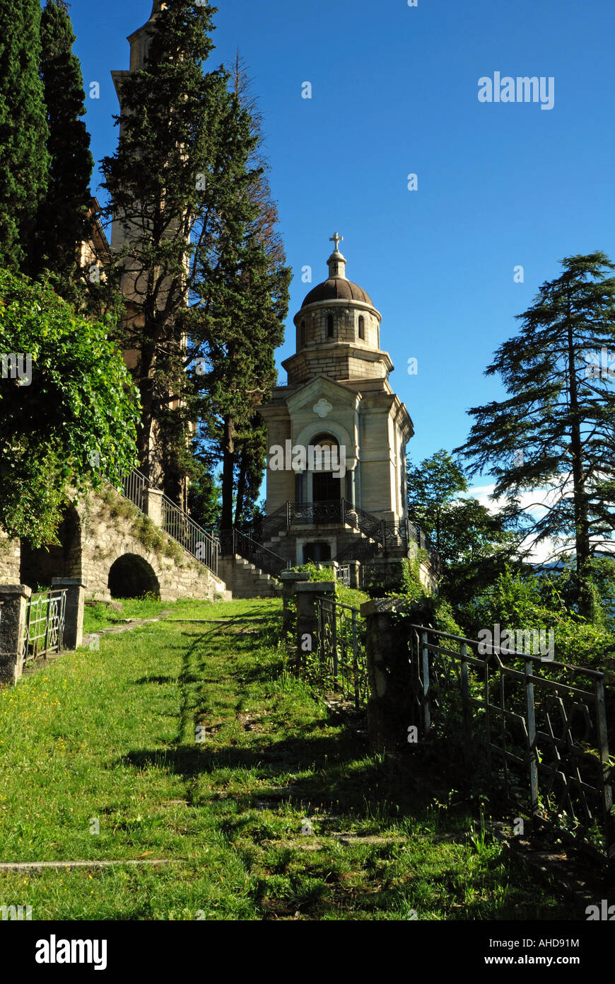 A church tower on the banks of Lake Como, Italy Stock Photo - Alamy