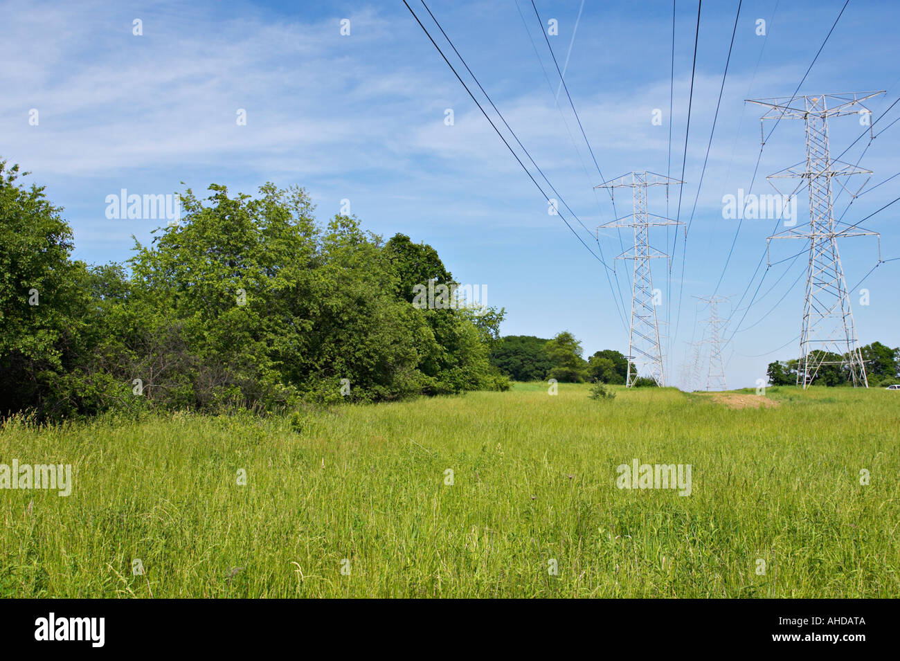 PRESERVES Lakemoor Illinois High tension and voltage power lines run ...