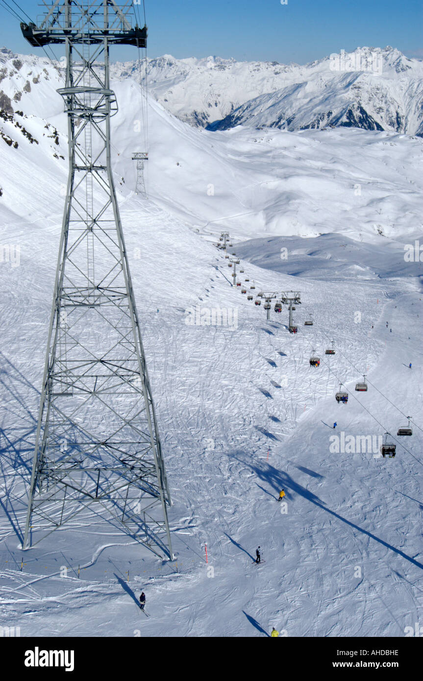 Cable car support tower chairlift and Davos ski arena Graubunden ...