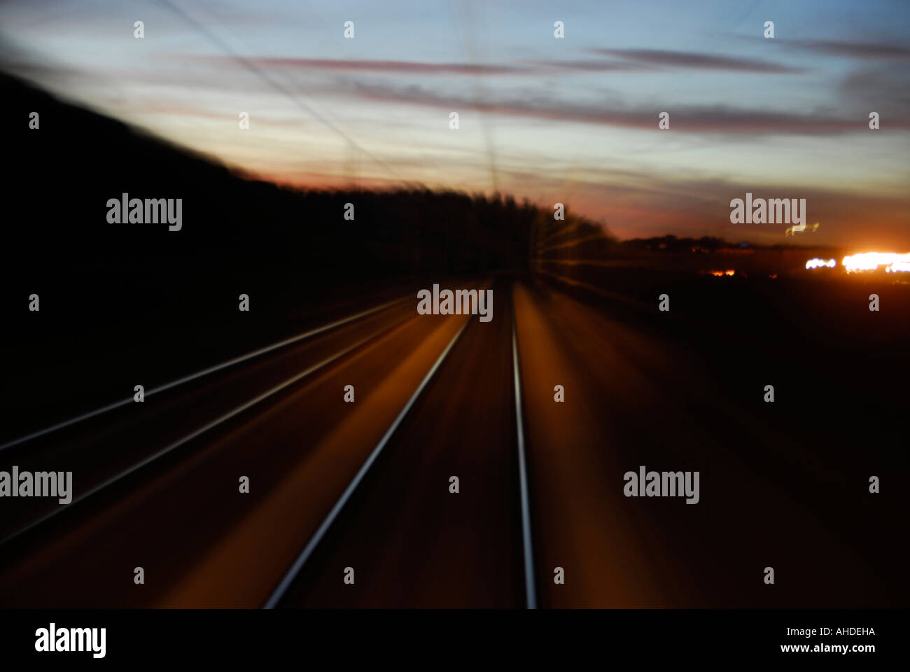 Landscape. Railway, railroad, high speed, velocity Stock Photo - Alamy