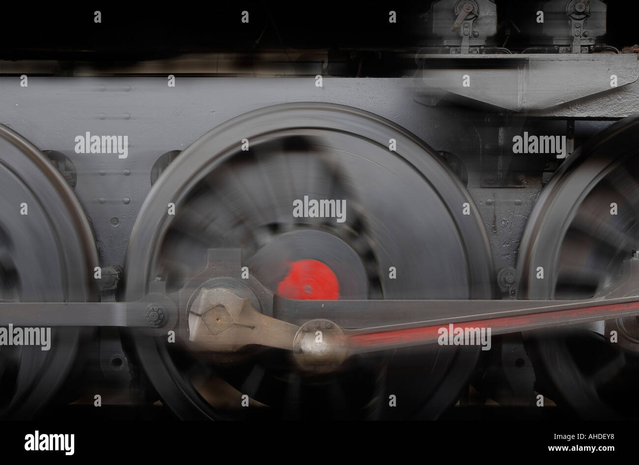 Steam locomotive.Detail of the wheel in movement Stock Photo - Alamy