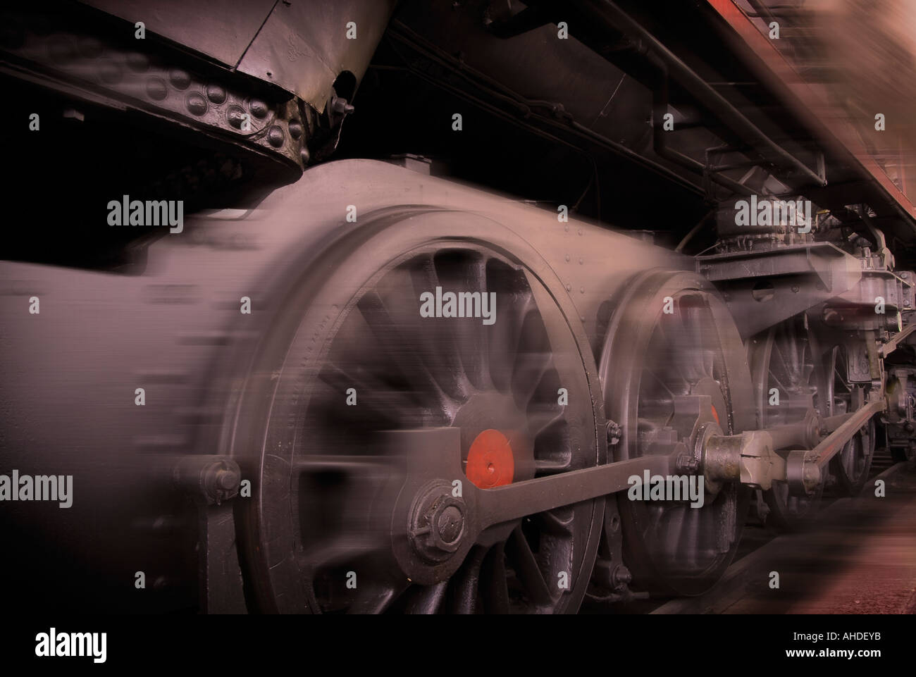 Steam locomotive.Detail of the wheel in movement Stock Photo - Alamy