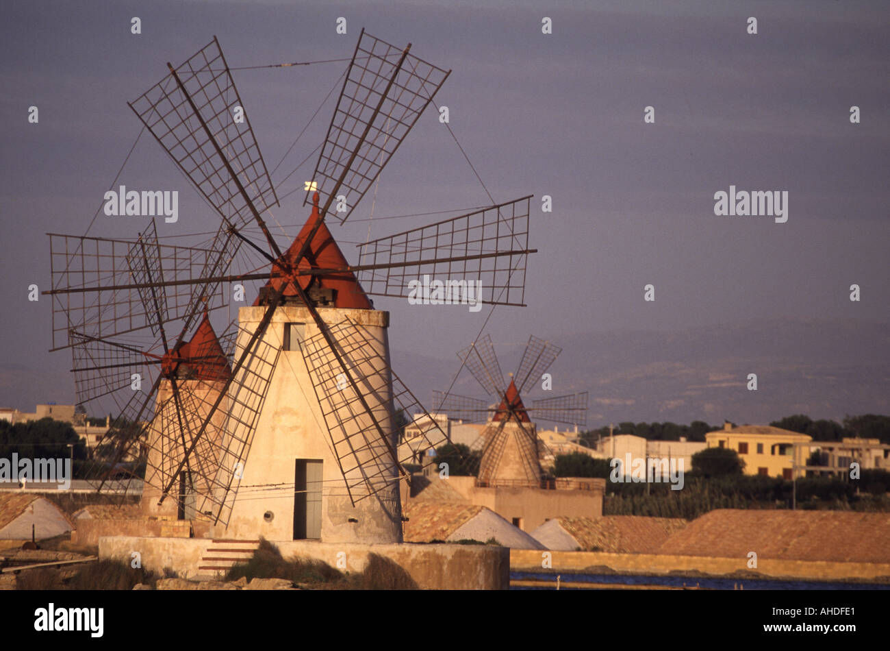 Windmills Mothia Sicily Italy Stock Photo - Alamy