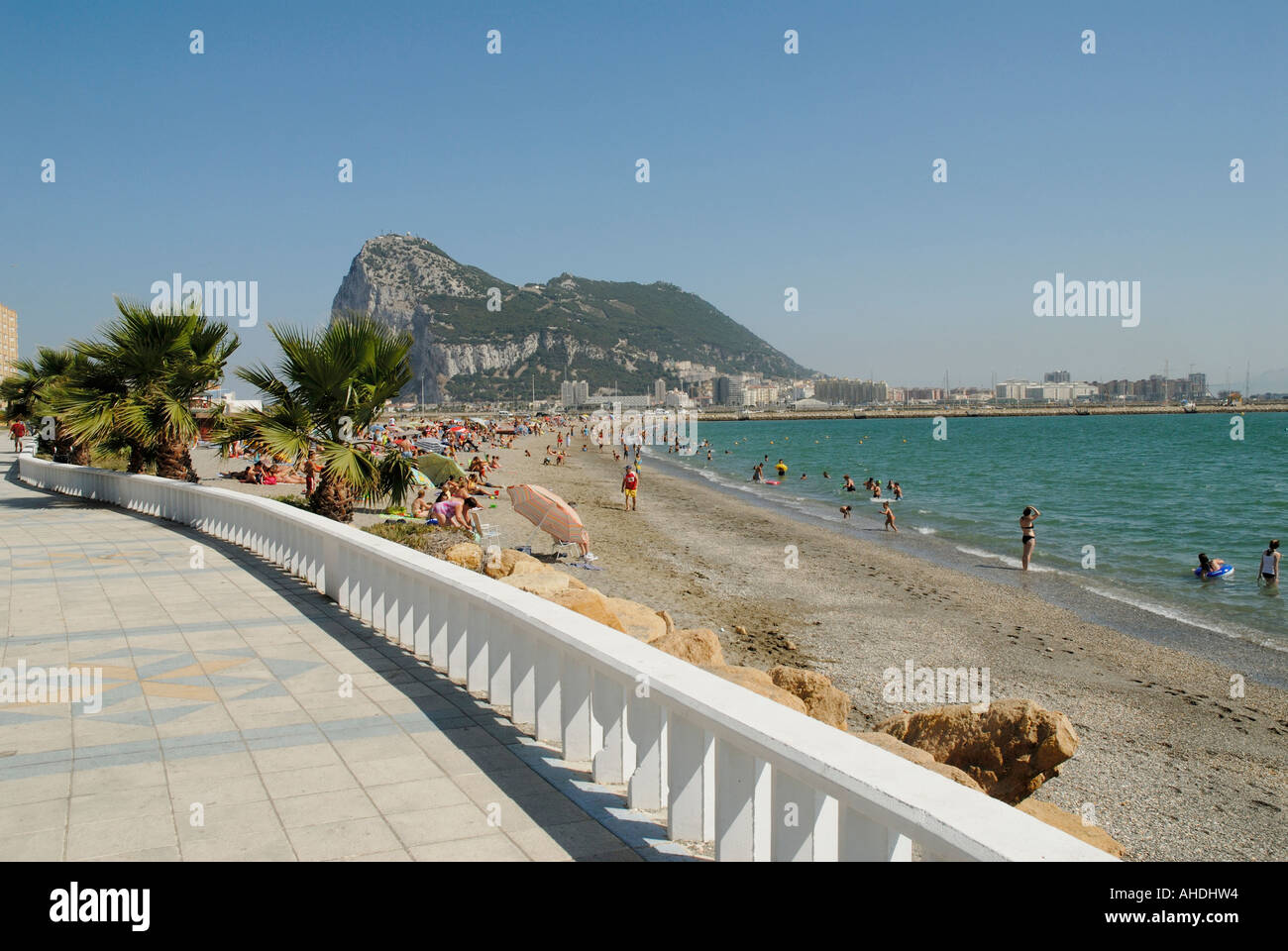 Promenade and beach near frontier with Gibraltar Stock Photo - Alamy