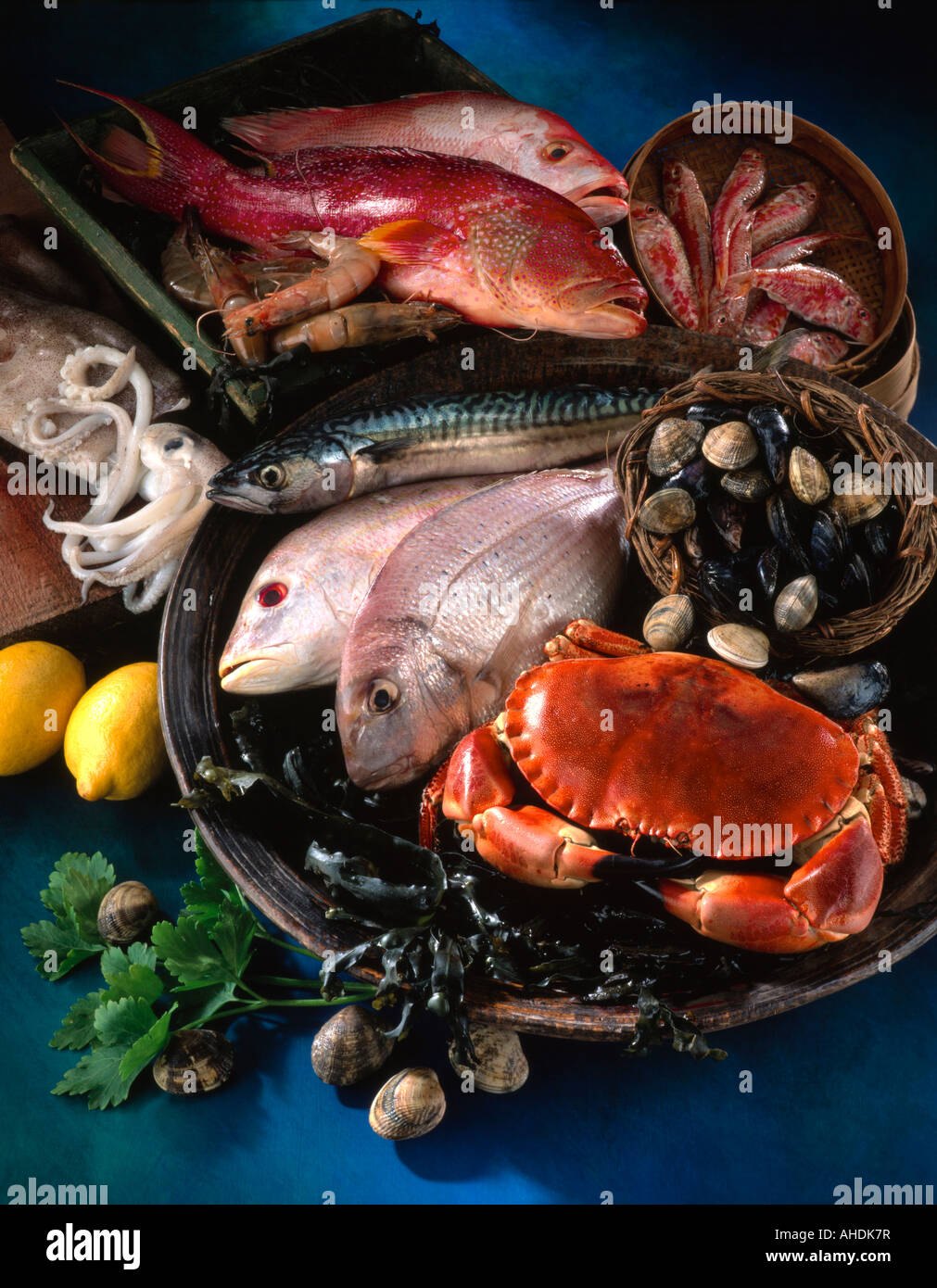 Still life of seafood editorial food Stock Photo - Alamy