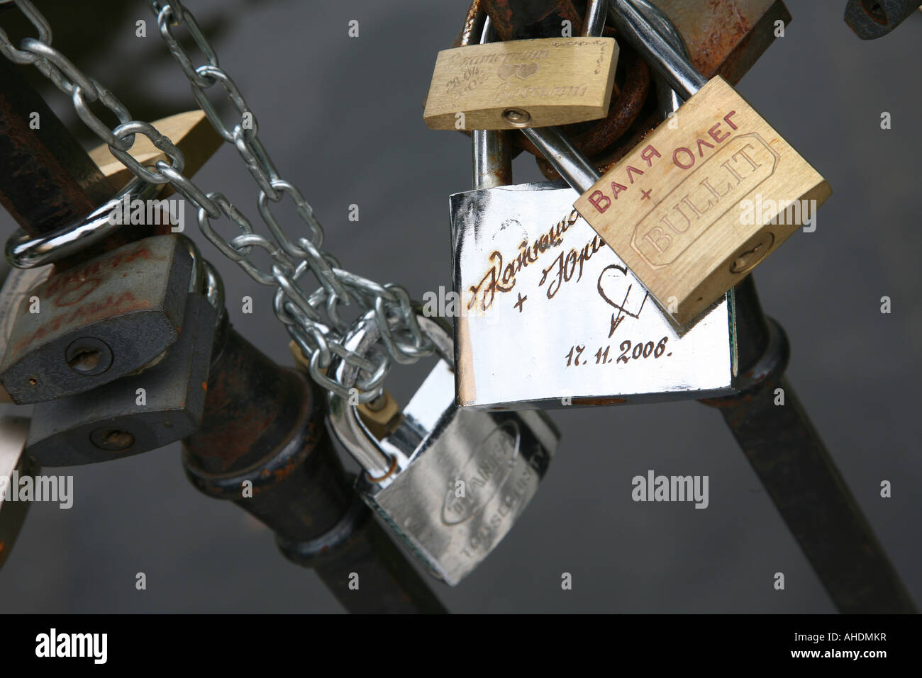 riga lock padlock bridge padlock's Latvia padlocks Stock Photo - Alamy