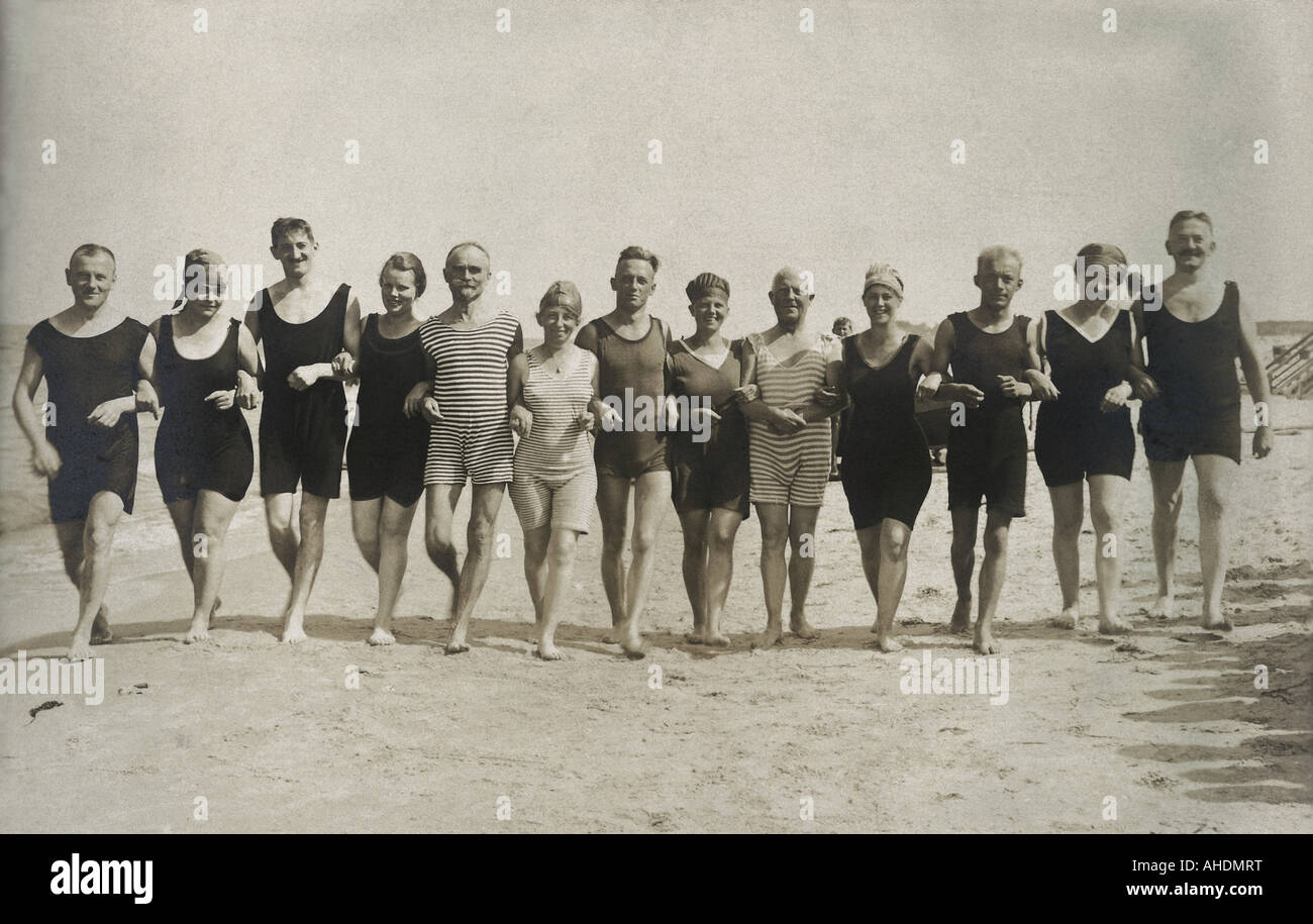 bathing, group of people on the beach, 1920s, 220s, 20th century Stock ...