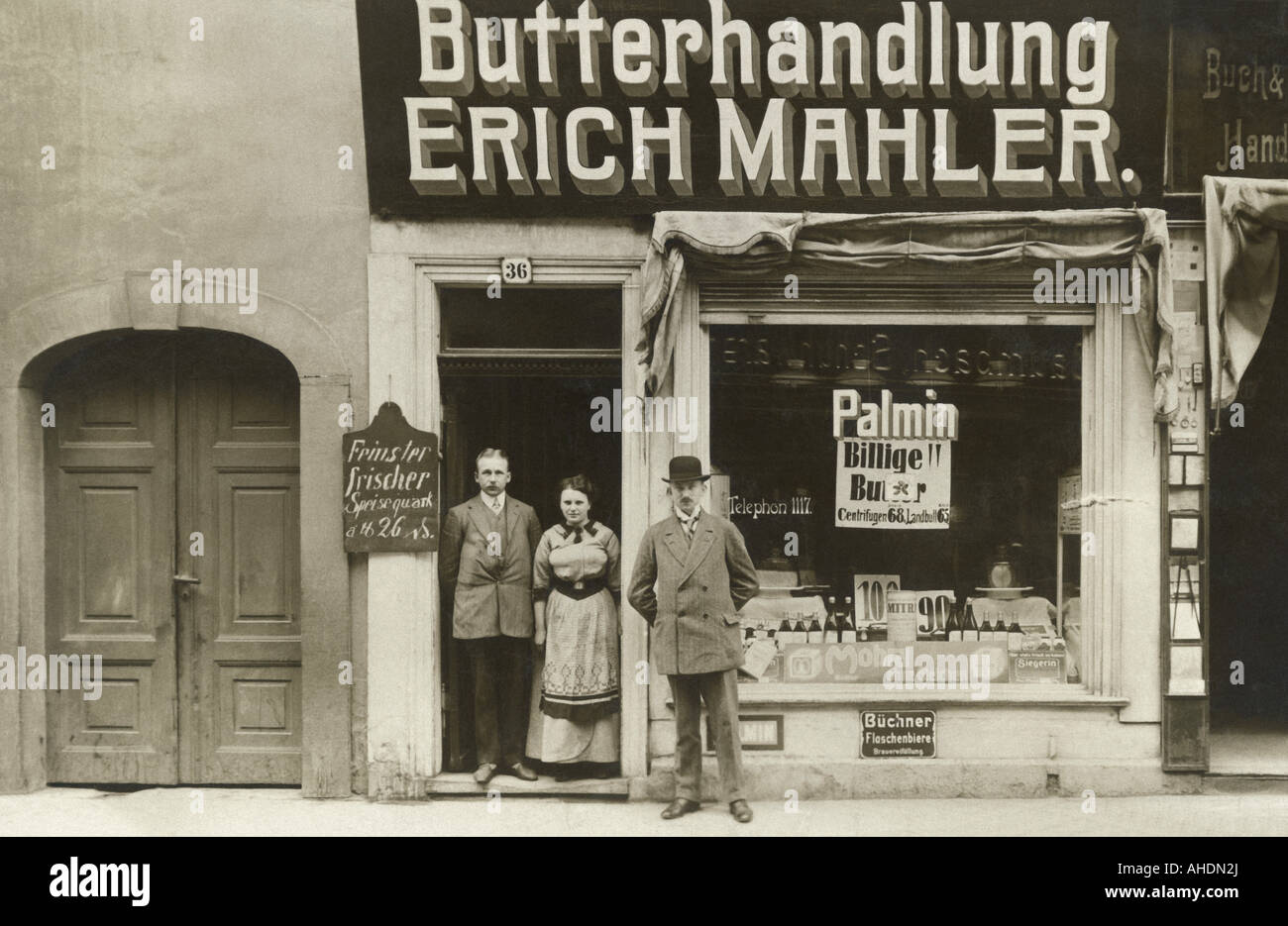 trade, foods, butter, store, exterior view, Berlin, Germany, circa 1910 ...