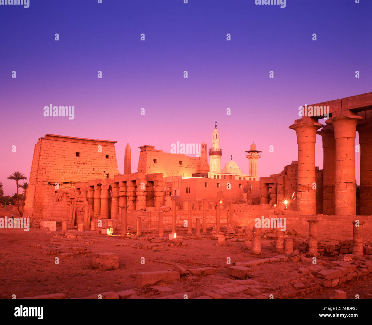 Luxor Temple at dusk, Luxor, Egypt Stock Photo - Alamy