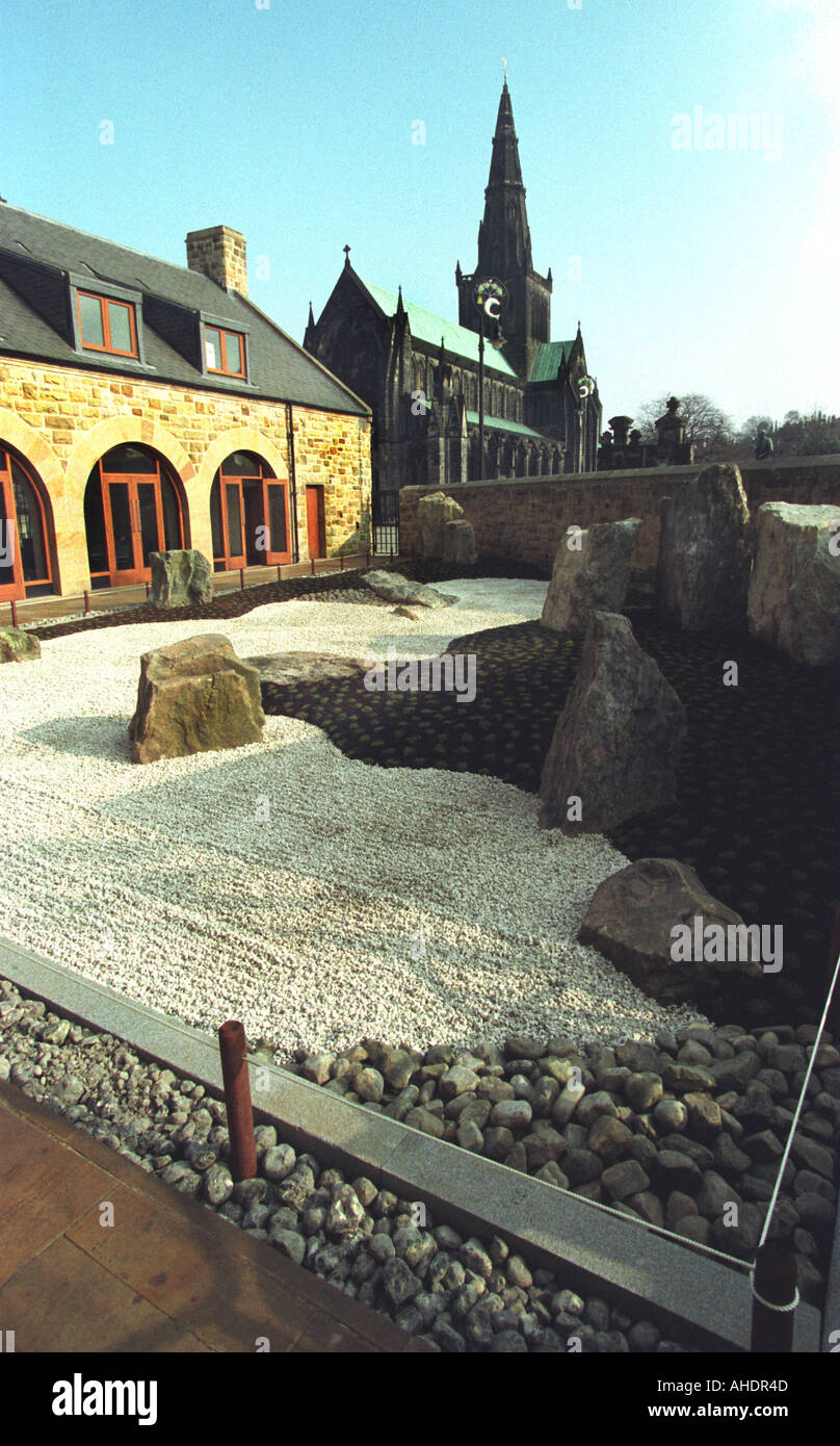 Zen garden and Glasgow Cathedral Glasgow Scotland Stock Photo - Alamy