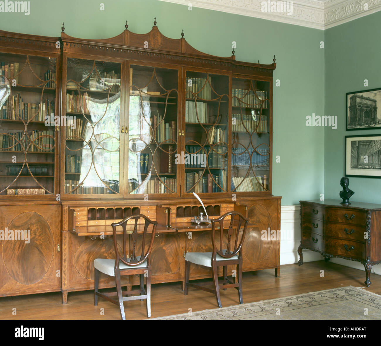 Large Georgian bureau bookcase in country house study Stock Photo - Alamy