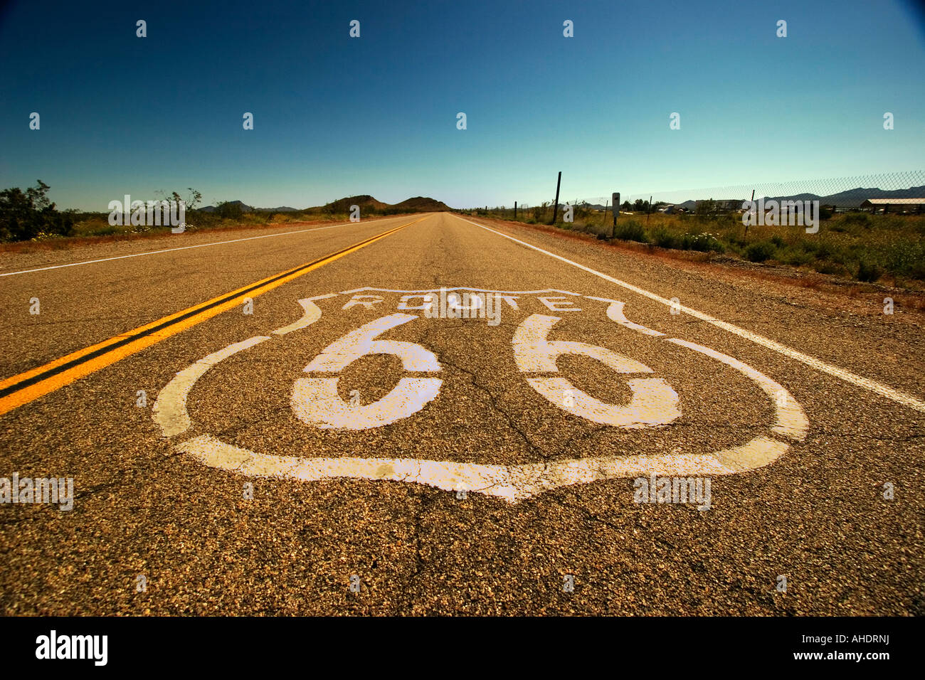 Fenner California Route 66 sign on road Stock Photo - Alamy