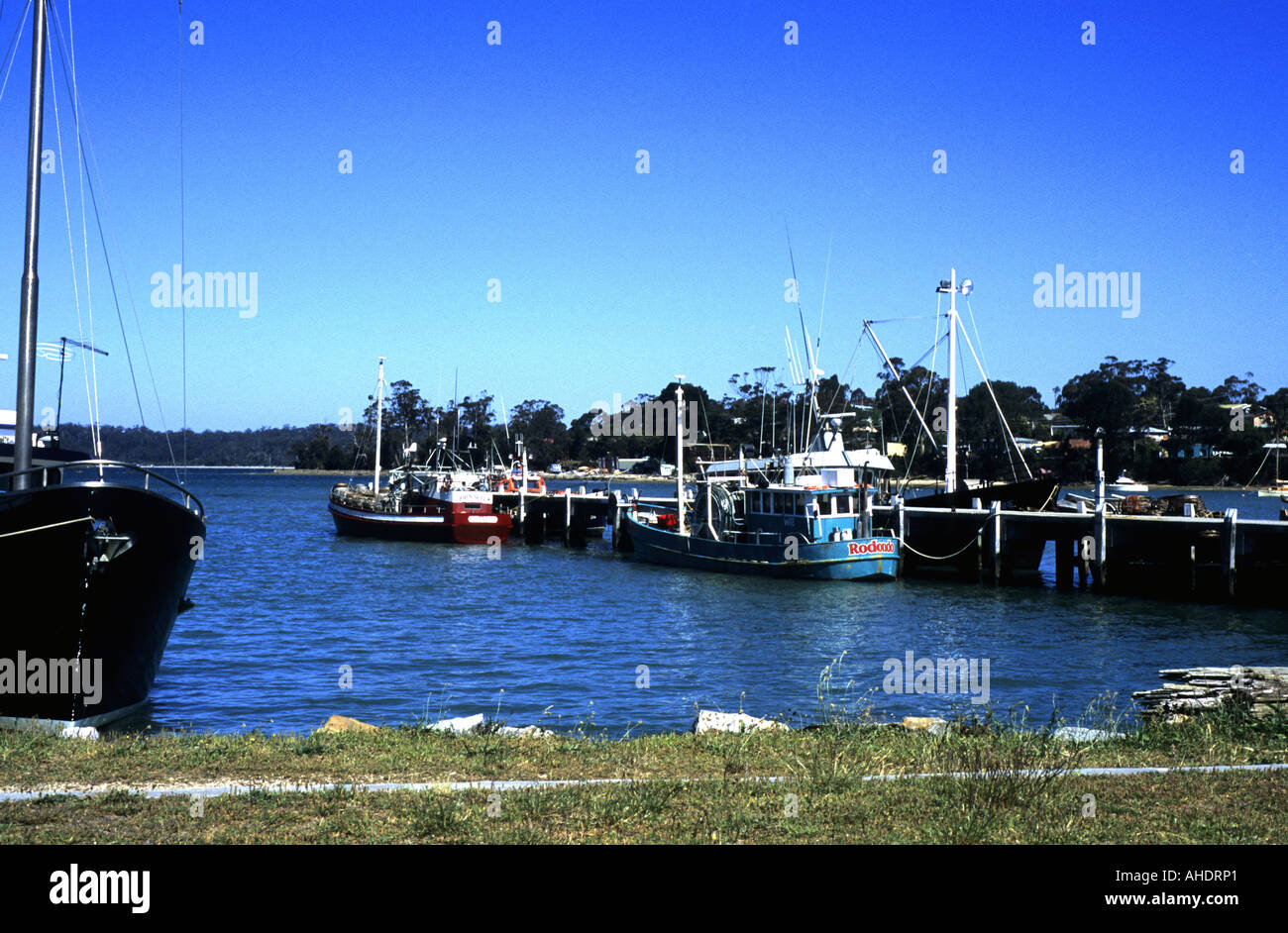 Georges Bay and fishing boats, St Helens, Tasmania, Australia Stock ...