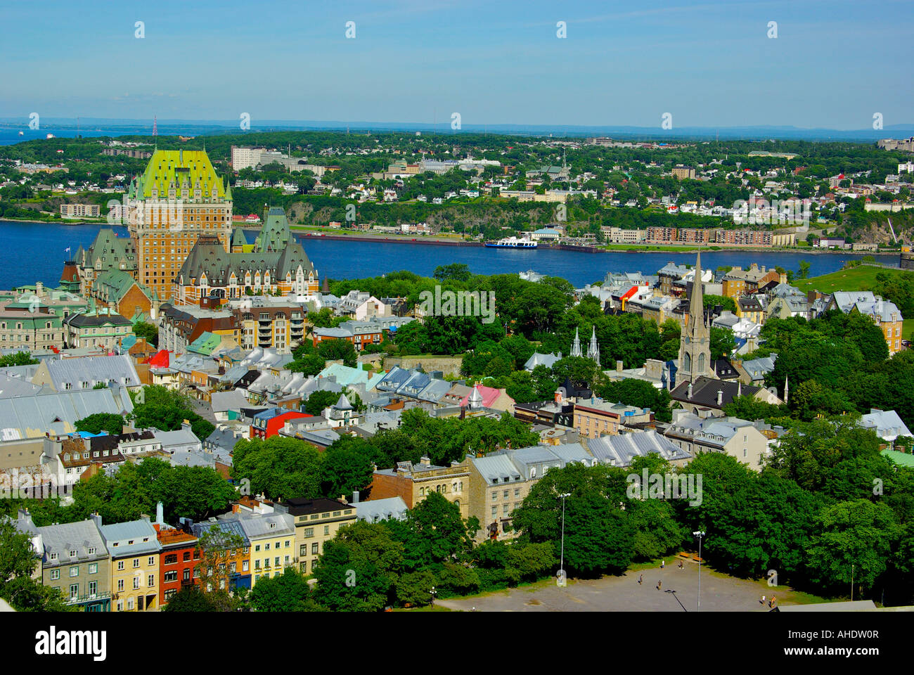 Aerial view of Quebec City, the harbour and Levi across the St ...