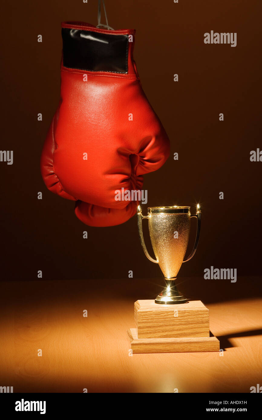 Boxing gloves and trophy Stock Photo - Alamy