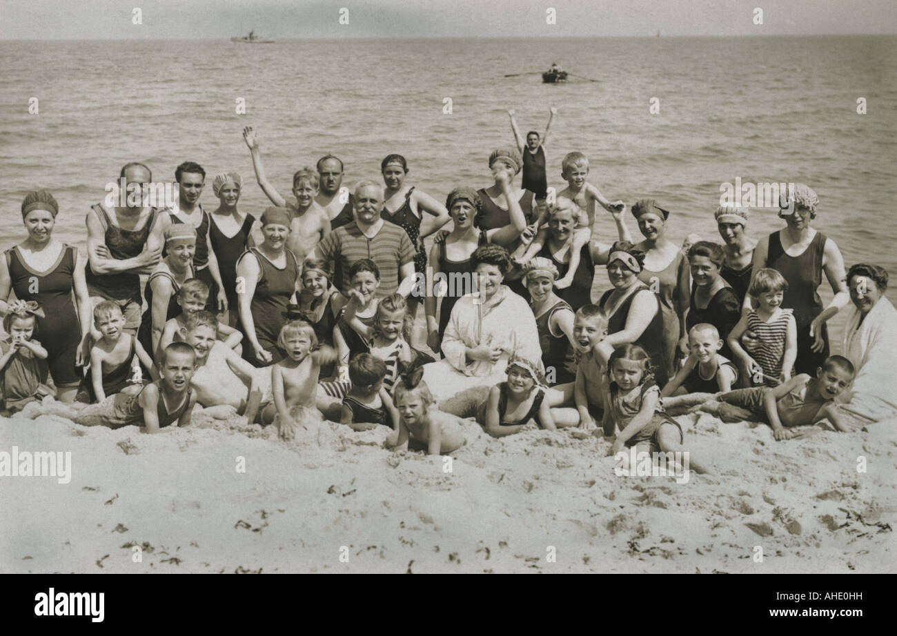 bathing, group of people on the beach, 1920s, 20s, 20th century ...
