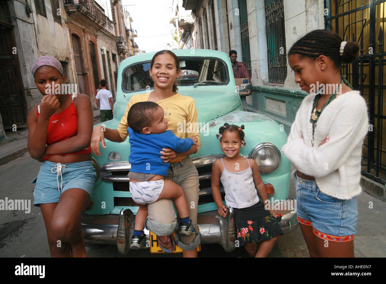 Cuba Havana Beautiful girls in front of a classic car Stock Photo - Alamy