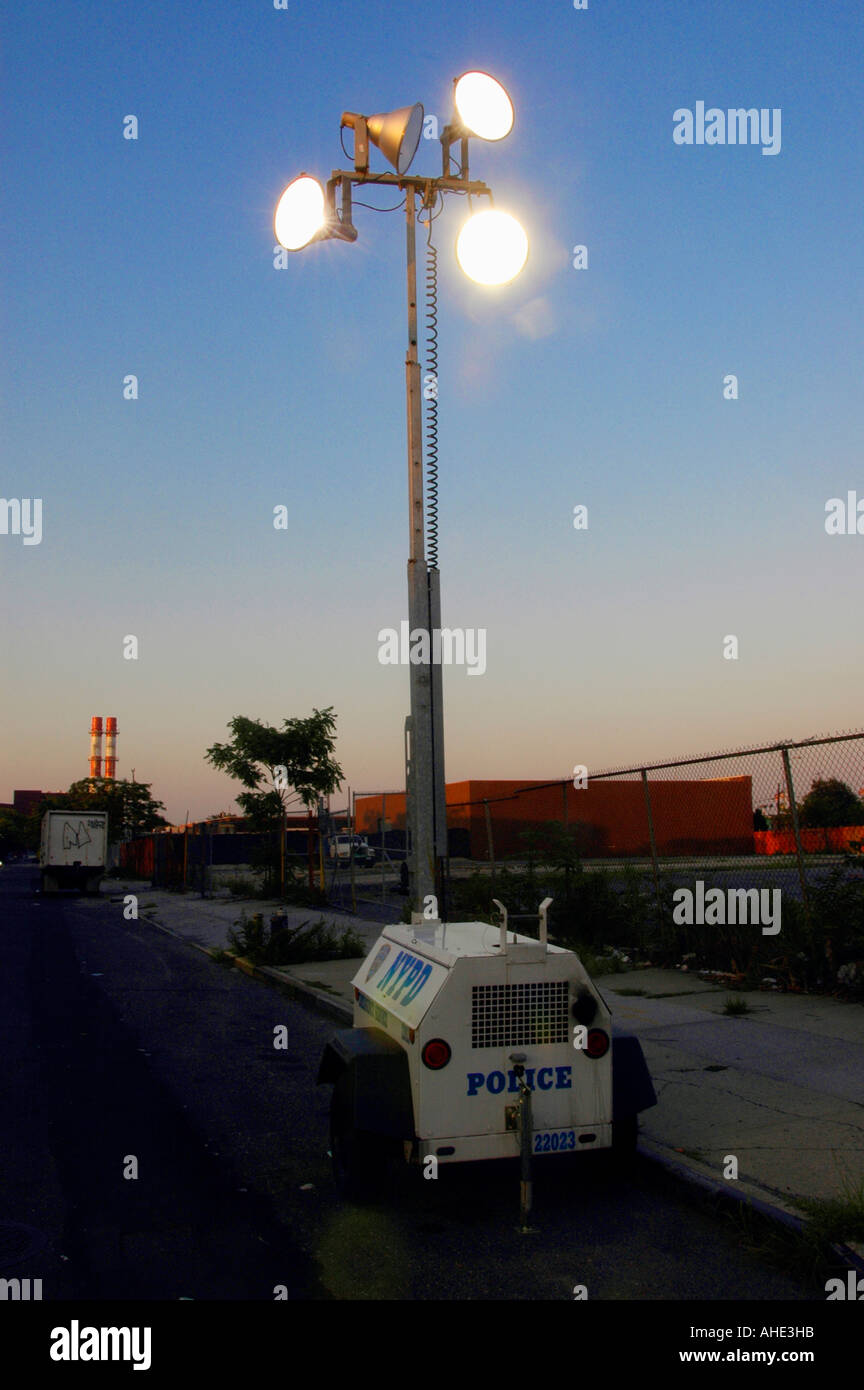 NYPD emergency lighting in Astoria in Western Queens during a blackout ...