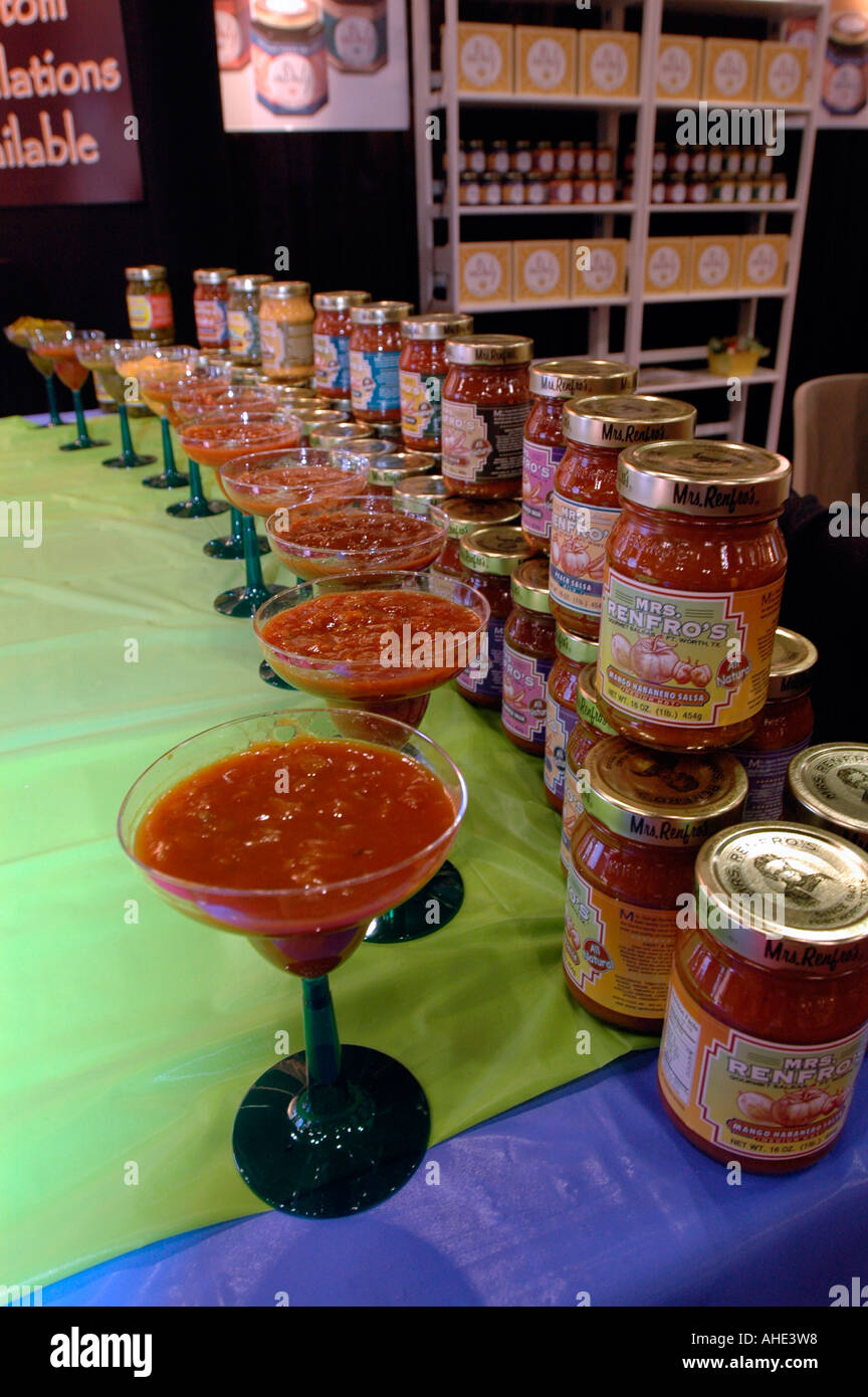 Display of salsa and chips at the Fancy Food Show in NYC Stock Photo ...