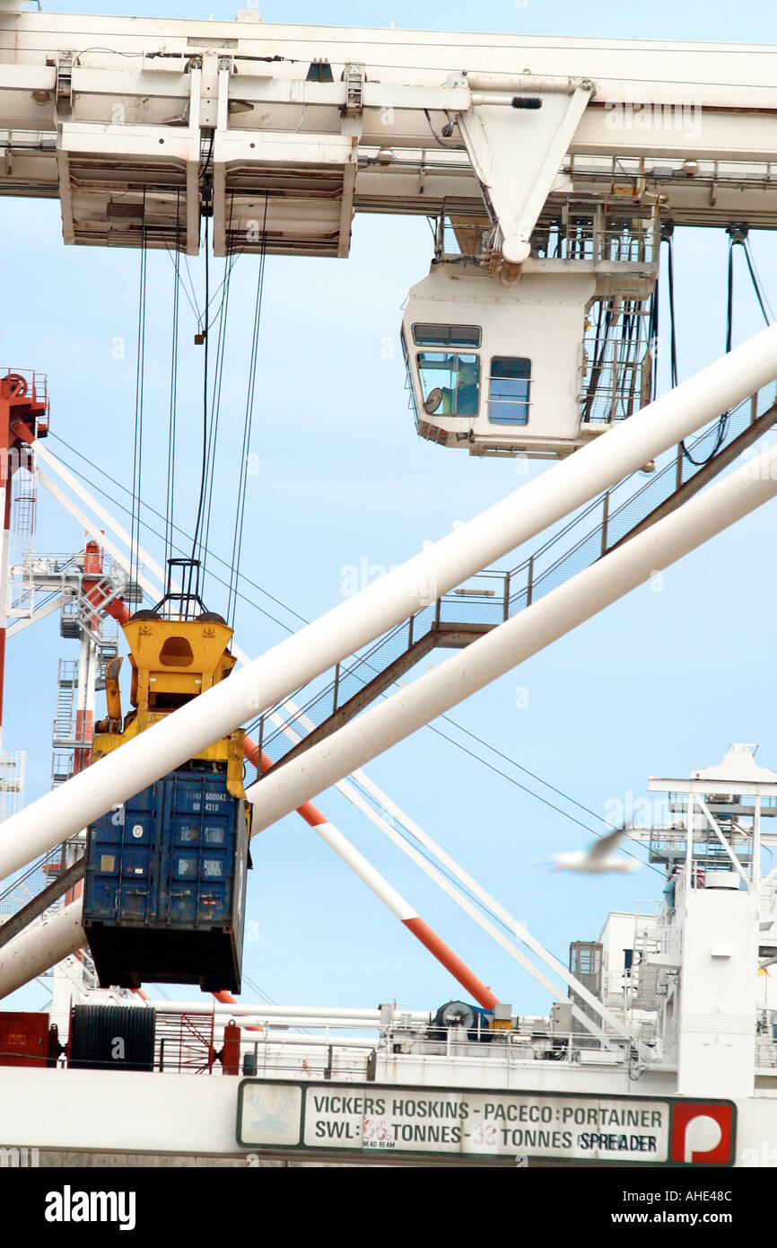 Crane charging container in cargo ship Stock Photo - Alamy