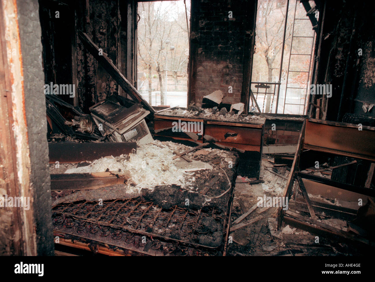 Interior of an apartment in Harlem destroyed by a fire Stock Photo - Alamy