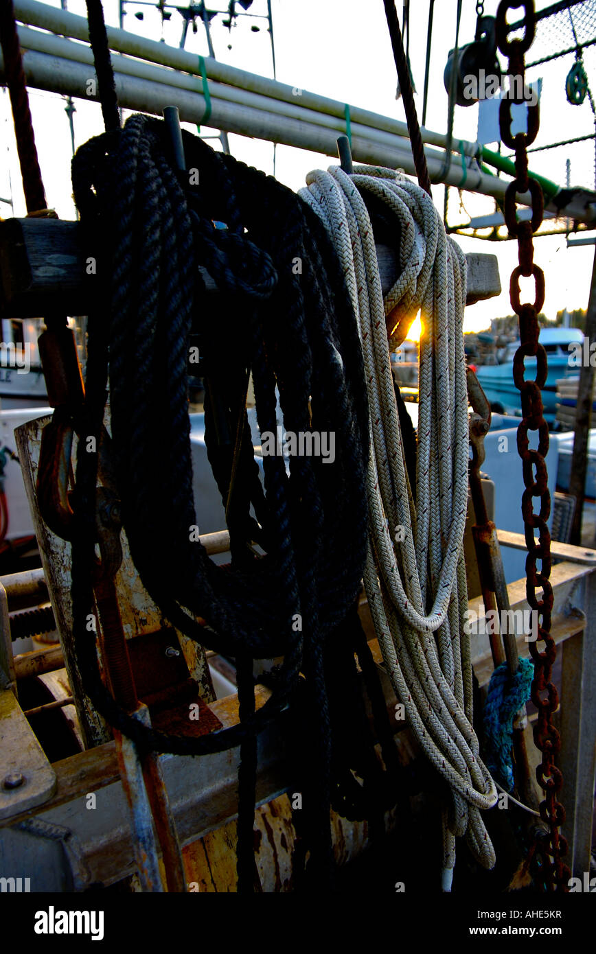 Ropes on a commercial fishing boat in Port Hardy on Northern Vancouver ...