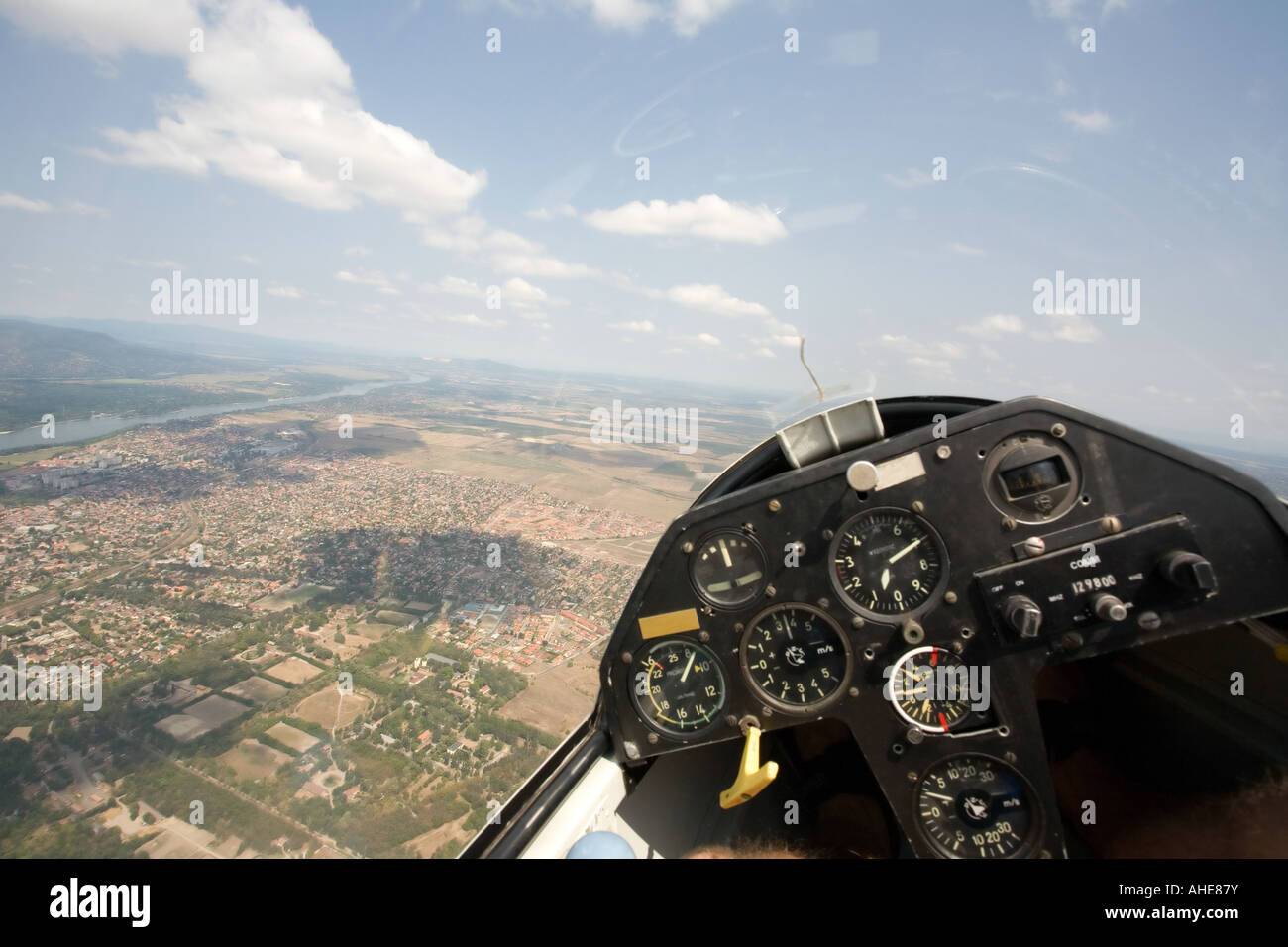 inside view in a glider focus on the ground Stock Photo - Alamy