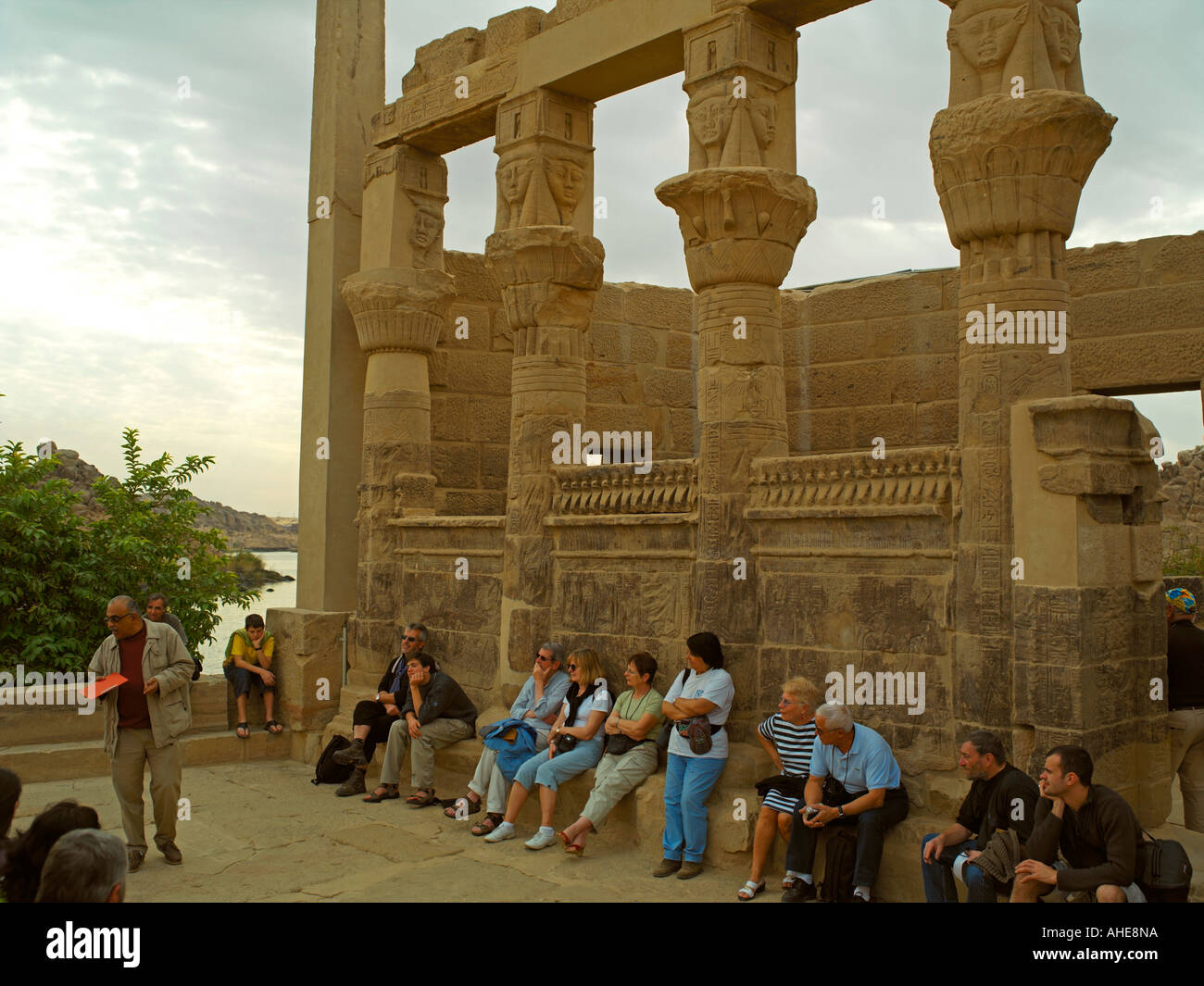 A tour guide lecture at the 'Hall of Nectanebo at Philae Temple on ...