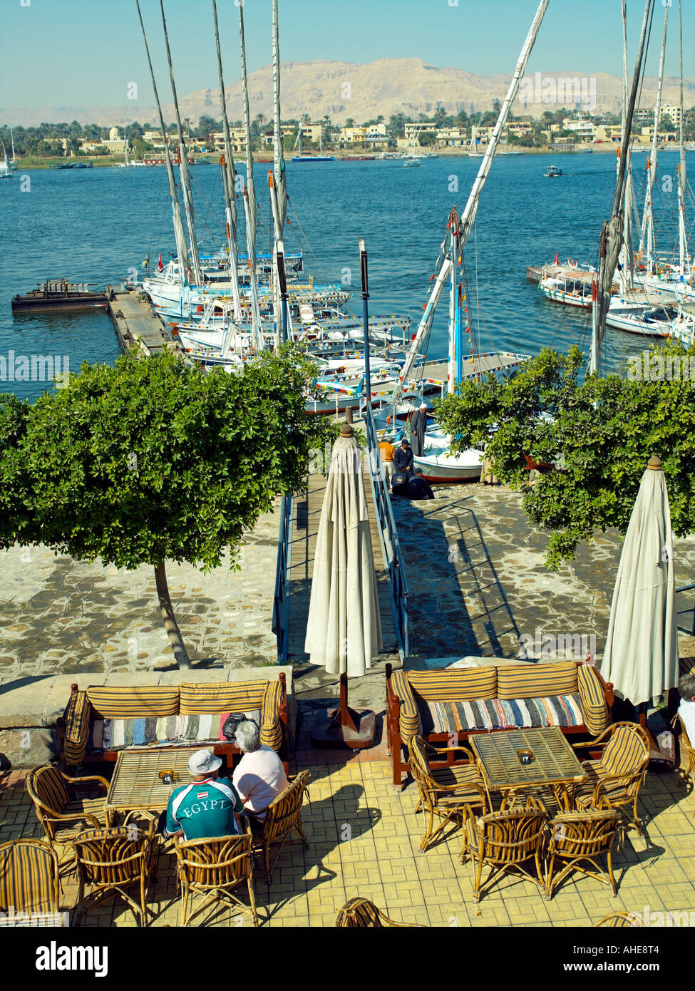 Riverside cafe by the Nile in Luxor Stock Photo - Alamy