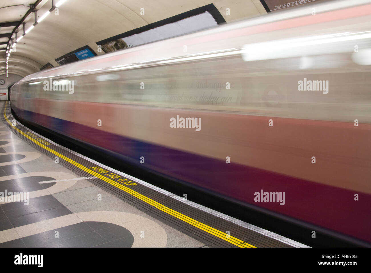 Moving London Underground tube at Waterloo Underground Station, London ...