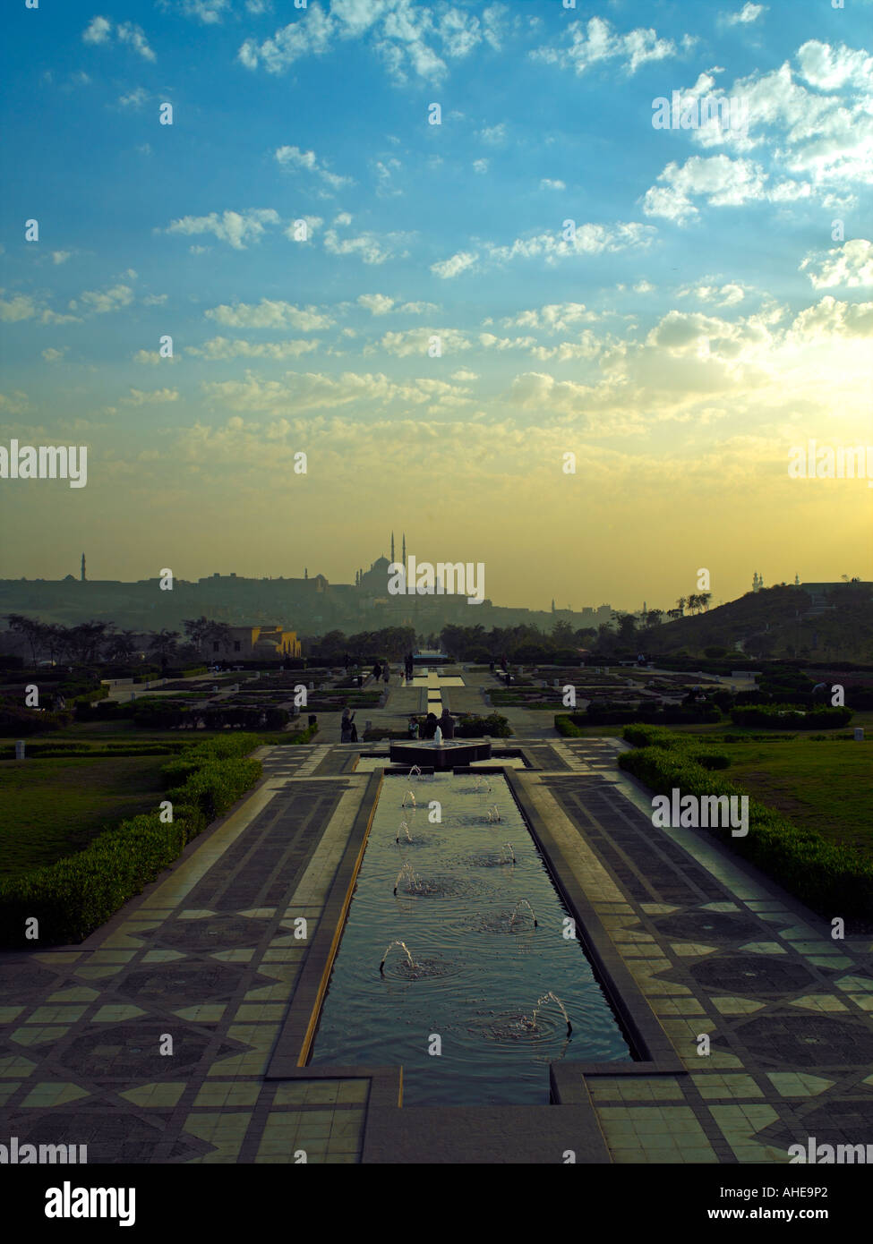 Al Azhar Park at dusk Stock Photo - Alamy