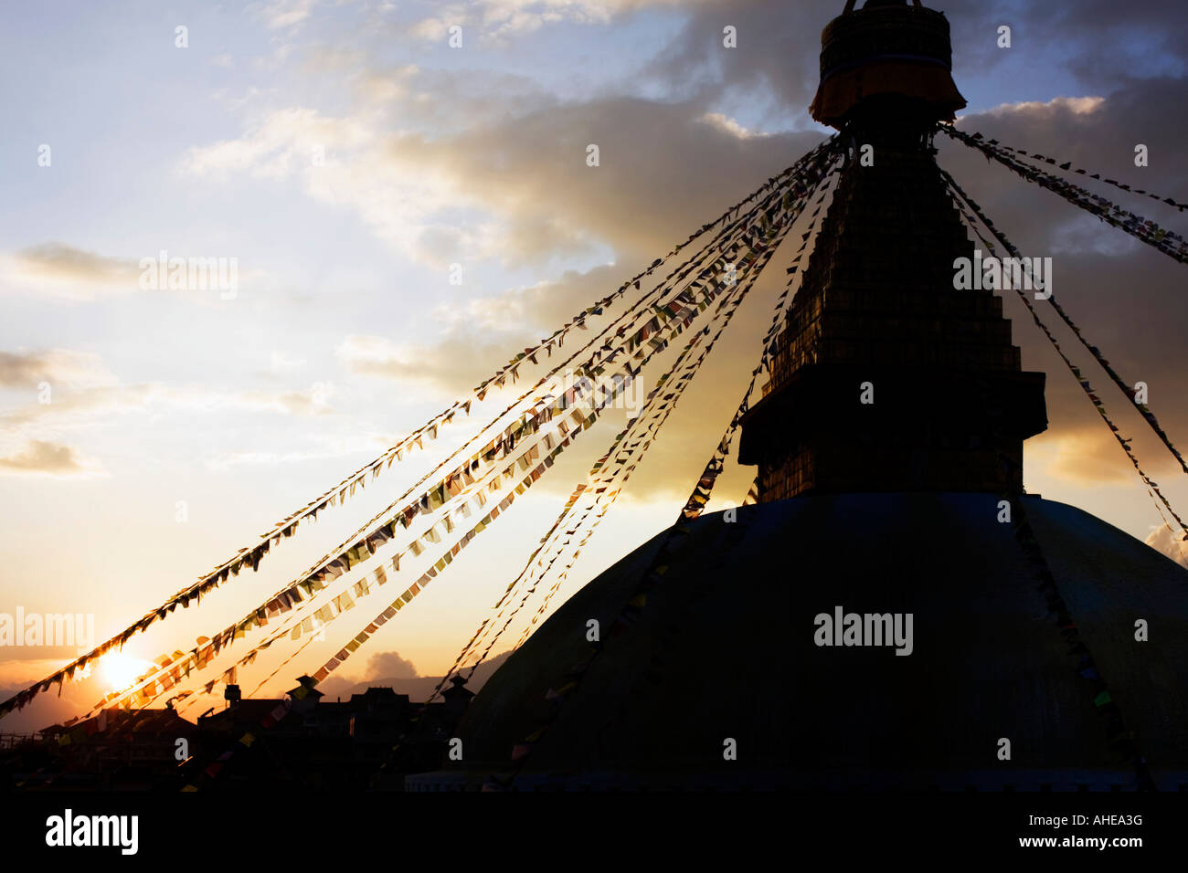 Boudhanath stupa at sunset, silhouette, Pashupatinath, Kathmandu, Nepal ...