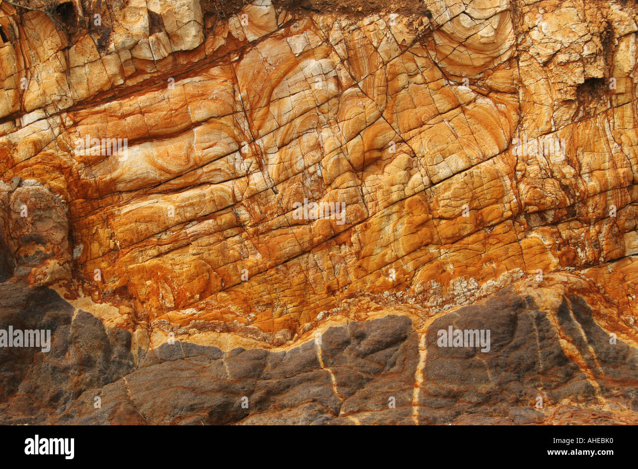 Sandstone and Basalt Rock on the Onawe Peninsula on the south island of ...