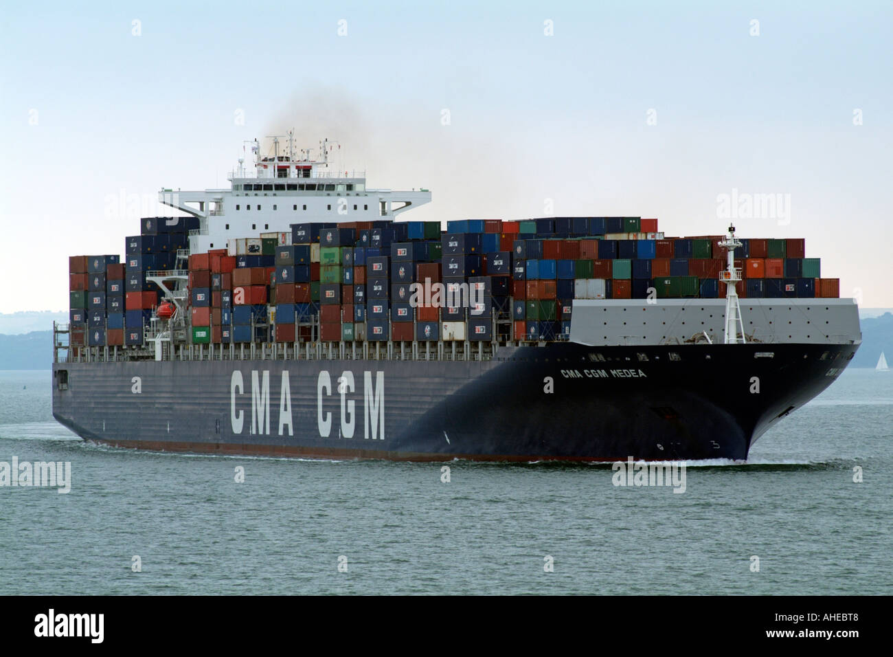 Container ship CMA CGM Medea on Southampton Water southern England UK ...