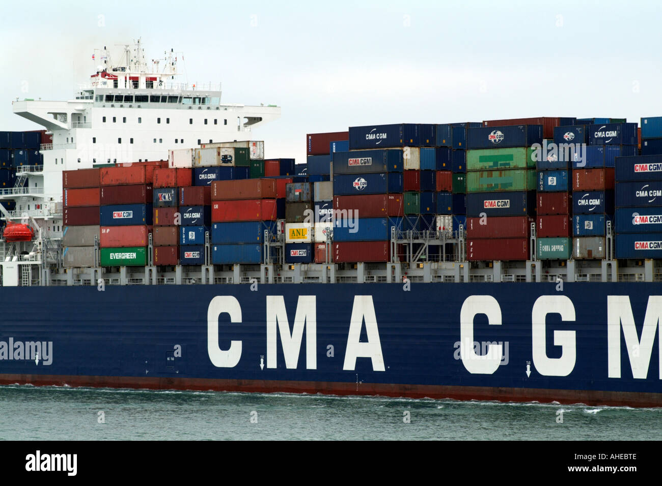 Container ship CMA CGM Medea on Southampton Water southern England UK ...