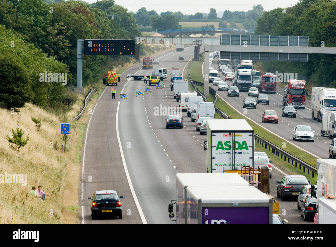 Traffic congestion on the M6 motorway in Cheshire after a lorry crash Cheshire United Kingdom ...