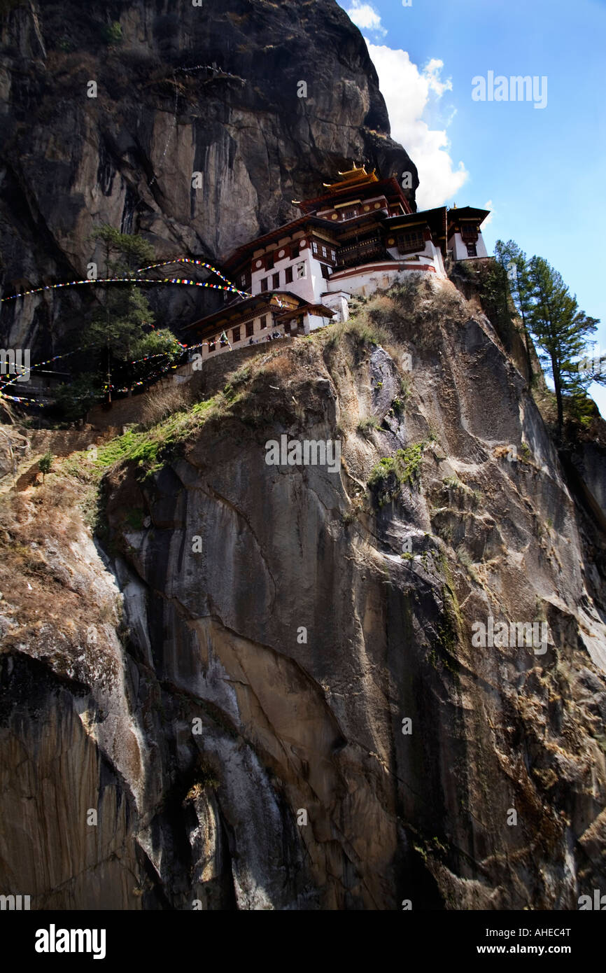Perched 900 metres above the Paro chu valley Taktshang Goemba is Bhutan ...