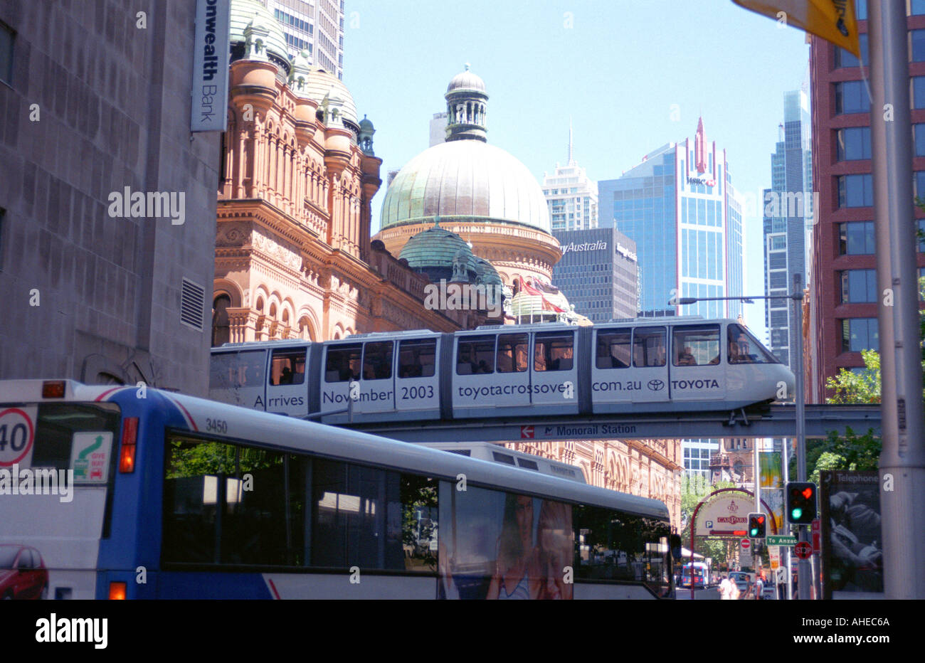 Monorail with Queen Victoria Building Sydney Australia Stock Photo - Alamy