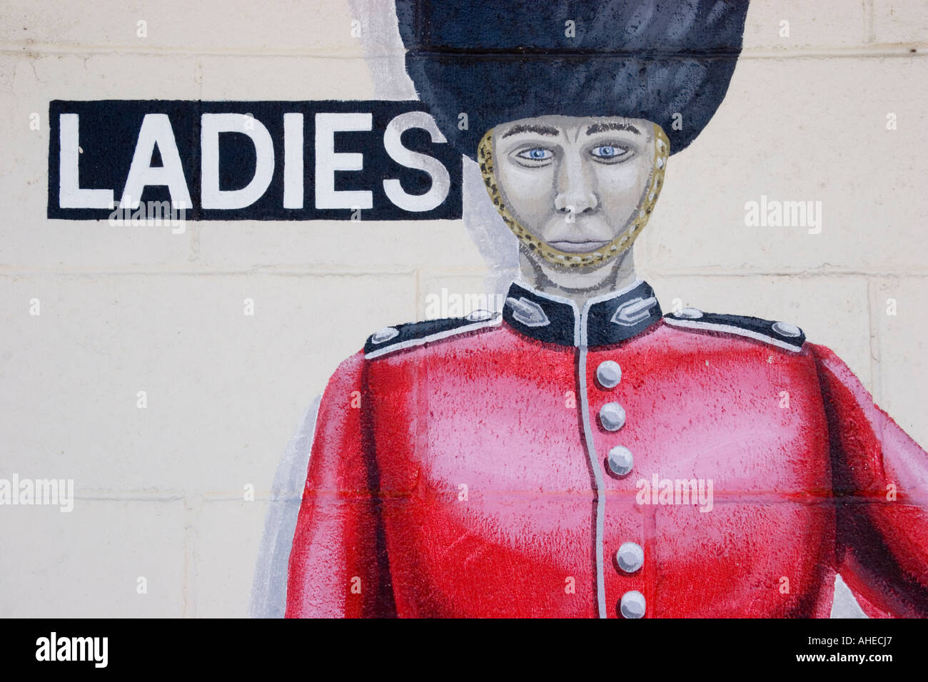 painting of British sentry in front of ladies room Stock Photo - Alamy