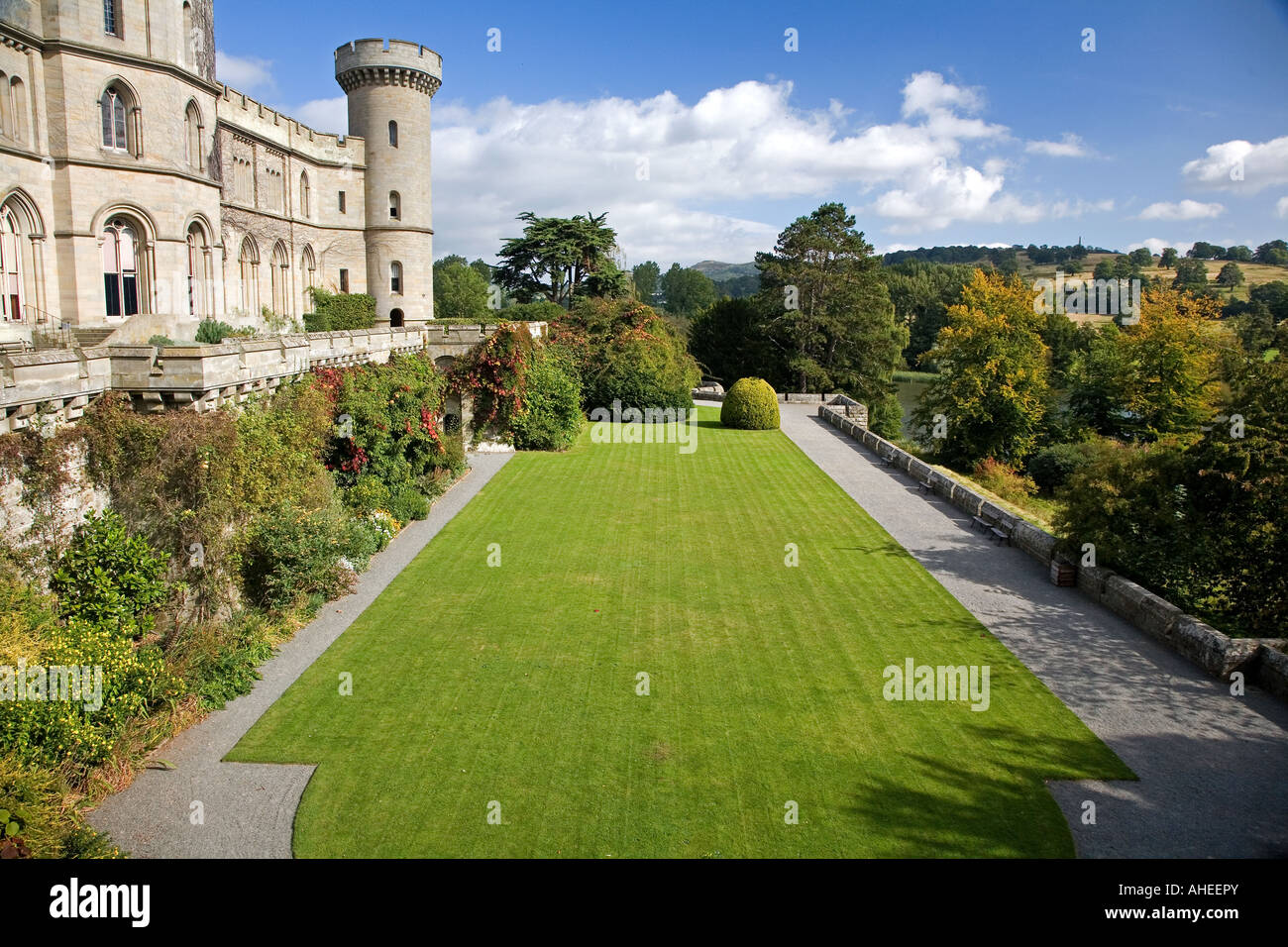 Eastnor Castle, giving views to the lake and arboretum Stock Photo - Alamy