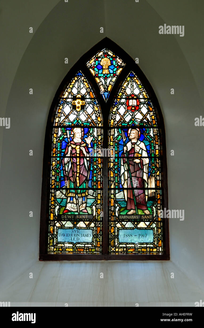 Stained glass windows at Strata Florida chapel depicting Saint David ...
