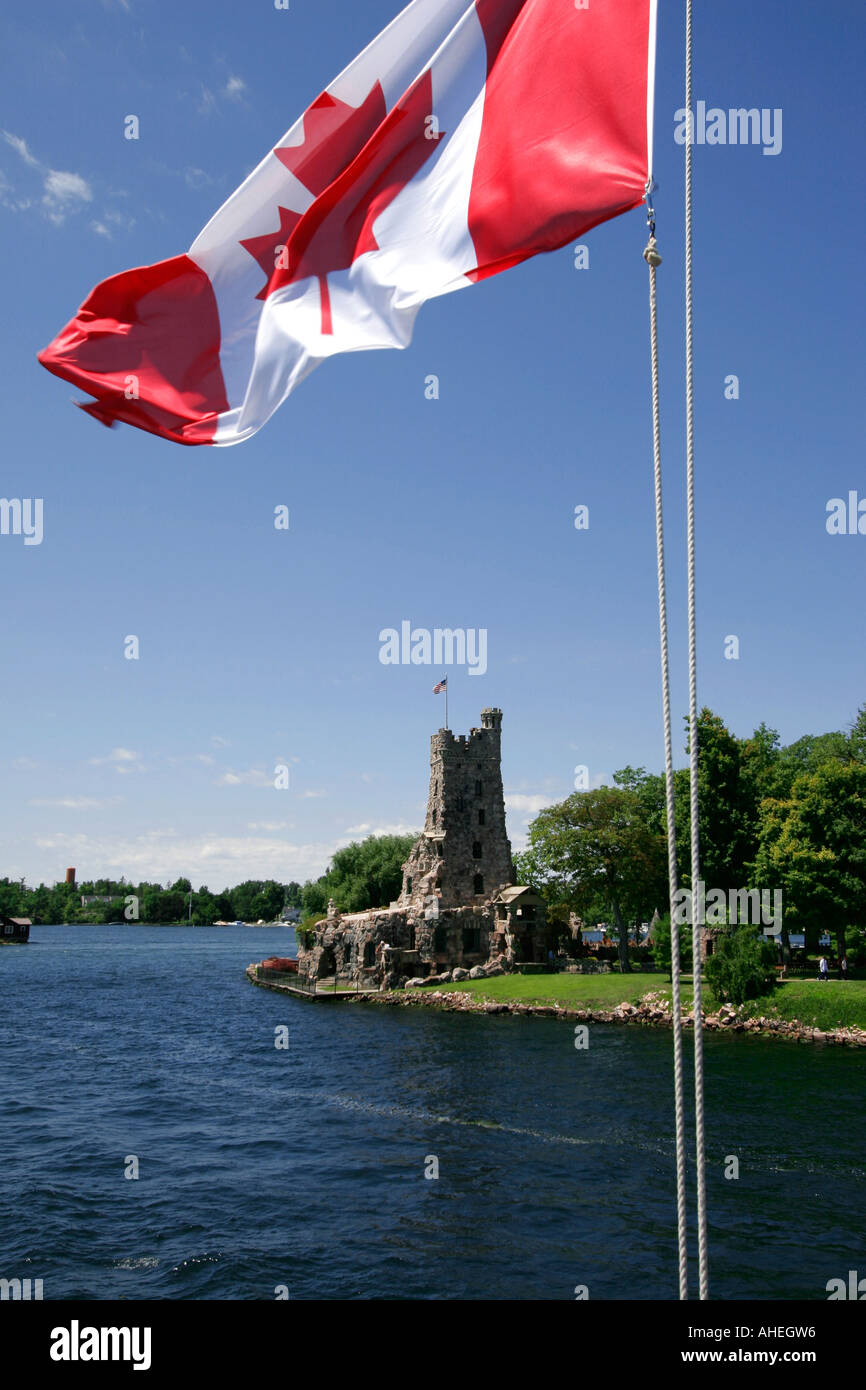 Canadian Flag from the Thousand islands lake facing the Alster tower in ...