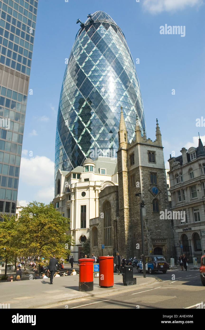 St Andrew Undershaft church and 30 St Mary Axe, City of London Stock ...